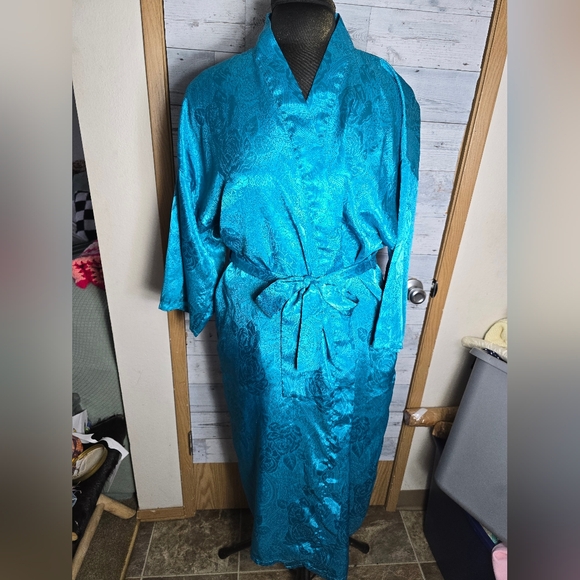 Vintage | Intimates & Sleepwear | Vtg 8s Cachet Teal Floral Satin ...